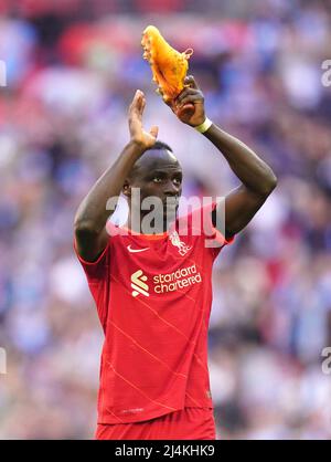 Liverpool's Sadio Mane celebrates after scoring his side's third goal ...