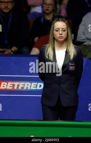 Referee Desislava Bozhilova during day 1 of the Betfred World Snooker ...