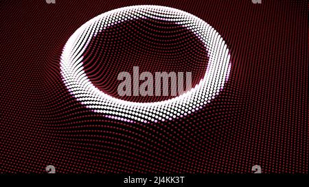 Moving glowing rings on virtual surface. Design. Virtual 3D surface of ...