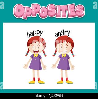 Opposite words for angry and happy illustration Stock Vector Image ...