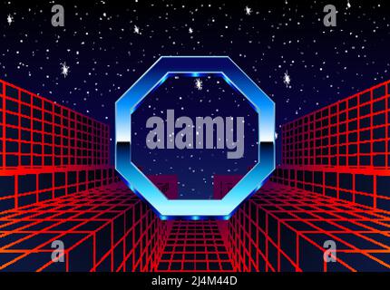 Synthwave frame with chrome polygon and 80s styled synthwave arcade ...