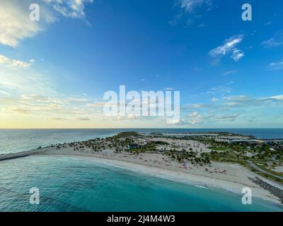 Ocean Cay, Bahamas - October 11, 2021: An aerial view of the beach of ...