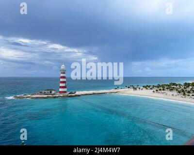 Ocean Cay, Bahamas - October 11, 2021: An aerial view of the lighthouse ...