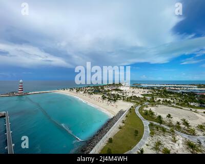 Ocean Cay, Bahamas - October 11, 2021: An aerial view of the beach of ...