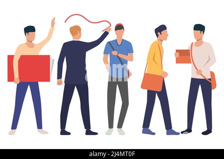 group university students with books and bags, cartoon style vector ...