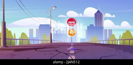 Overpass car road to city in winter. Vector cartoon illustration of ...
