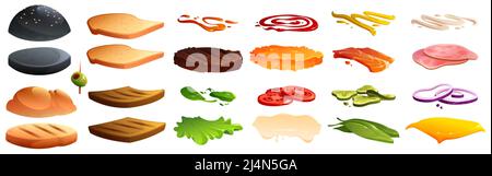 Burger and sandwich constructor with buns, bread toasts, cheese ...