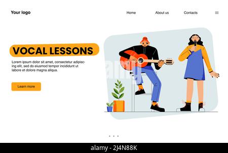 Vocal lessons landing page. Vector singing school web page template ...