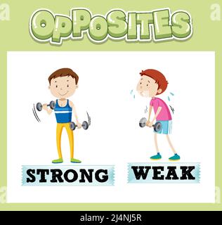 Opposite English words with strong and weak illustration Stock Vector ...