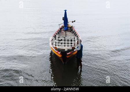 Wooden long tail boat for send recieve travelers thai people eco travel ...