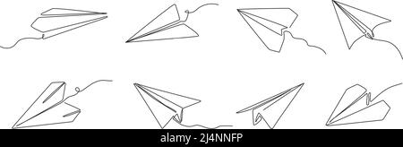 Paper airplane continuous one line drawing. Sending message linear fold ...