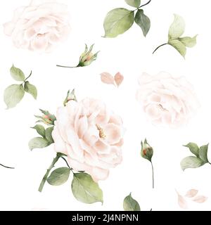 Seamless pattern with hand-painted watercolor bouquets of pink roses ...