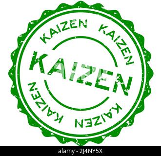 Grunge green kaizen word round rubber seal stamp on white background ...