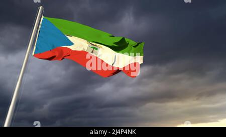 nice Guinea flag on heavy dark clouds backdrop - abstract 3D rendering ...