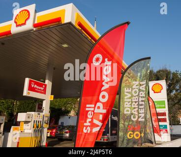 A colourful Shell garage forecourt in Roehampton, London, England, UK ...