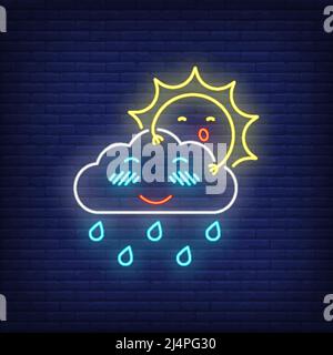 Cartoon sun hiding behind cloud neon sign Stock Vector Image & Art - Alamy