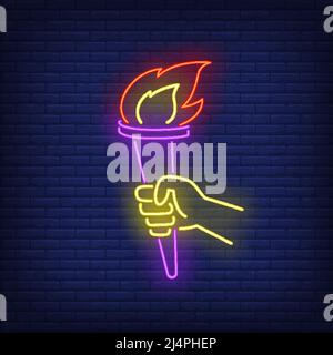 Hand holding flaming torch neon sign Stock Vector Image & Art - Alamy