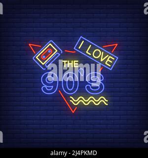 I love nineties neon lettering with audio cassette Stock Vector Image ...