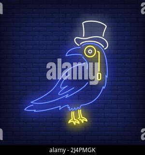 Crow wearing topper hat and monocle neon sign Stock Vector Image & Art ...