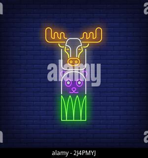 Totem pole with elk and bear neon sign Stock Vector Image & Art - Alamy