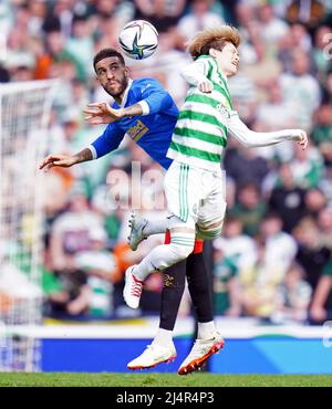 Celtic's Kyogo Furuhashi (left) and Rangers' John Souttar in action ...
