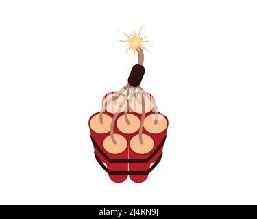 Dynamite bomb explosion icon with burning wick detonate isolated on ...