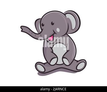 Cute Elephant Sitting Vector Icon Illustration. Elephant Mascot Cartoon ...