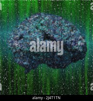 3d rendering of human brain and words "BRAIN ROT" on the white cubes ...