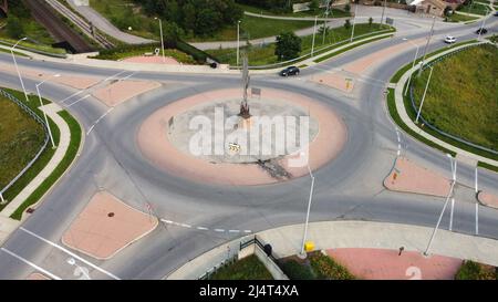 London Ontario Canada, July 2021. Elevated roundabout soltion to busy ...