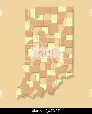 Indiana US state map outline dotted border. illustration. Two-letter ...