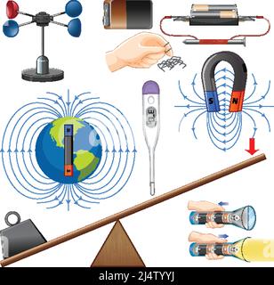 Different science equipments on white background illustration Stock ...