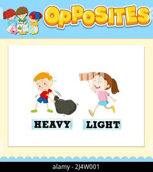 Opposite English words with heavy and light illustration Stock Vector ...