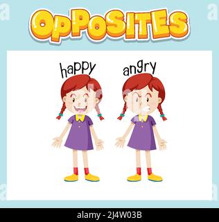 Opposite words for angry and happy illustration Stock Vector Image ...