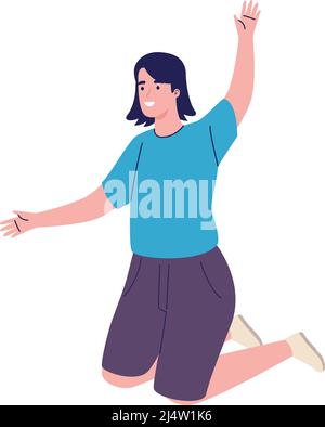 young woman kneeling position character Stock Vector Image & Art - Alamy