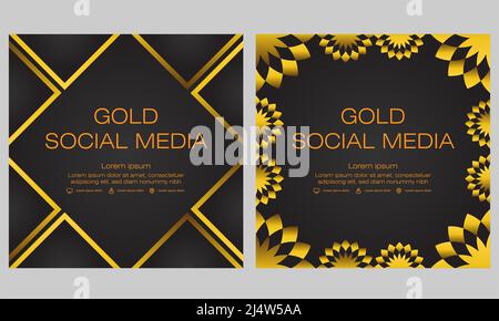 black gold social media post template design Stock Photo - Alamy