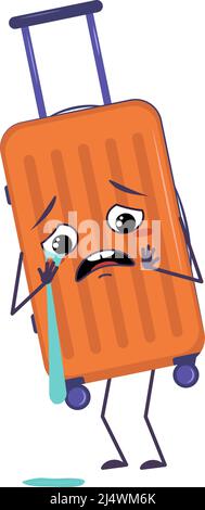 Cute character of vacation suitcase with sad emotions, downcast eyes ...