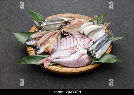 Japanese assorted dried fish, uncooked Stock Photo - Alamy