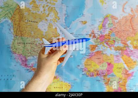 Transatlantic flights concept. Model aircraft over map Stock Photo - Alamy