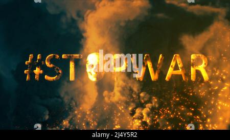 Text aggression with human skull on backdrop with fire flames and smoke ...