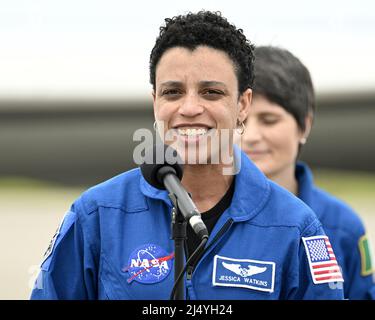 NASA astronaut Jessica Watkins speaks to members of the media after ...