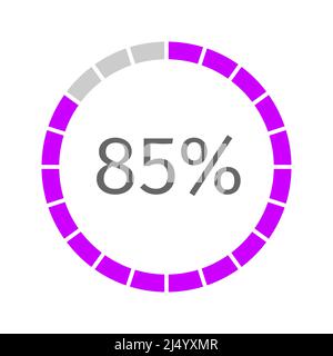 85 percent loading data icon set. Eighty-five circle diagram, pie donut ...