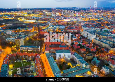 Aerial drone view on Katowice at evening. Silesia, Poland Stock Photo ...