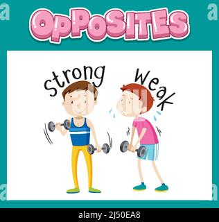 Opposite English words with strong and weak illustration Stock Vector ...