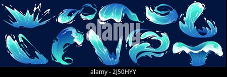 Water splash, vfx game cartoon video effects set. 2d liquid drops ...