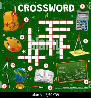 School stationery crossword puzzle worksheet, find a word quiz game ...