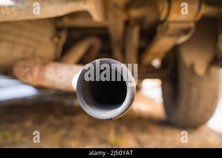 Muffler of the car view from below. Exhaust system Stock Photo - Alamy