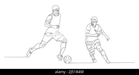 Continuous line drawing of two football player and handshaking to show ...