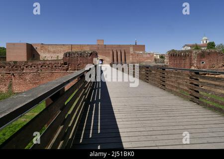 Novara Castle. Wooden bridge and brick castle walls. Novara Castle ...