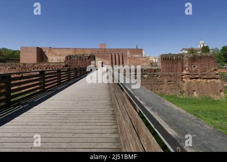 Novara Castle. Wooden bridge and brick castle walls. Novara Castle ...