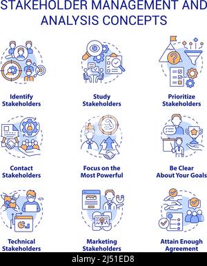 Stakeholder engagement linear icons set. Collaboration, Empowerment ...